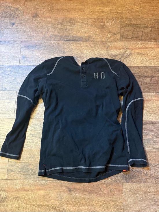 Shirts | Black Long Sleeve Henley With Hd Logo | Poshmark